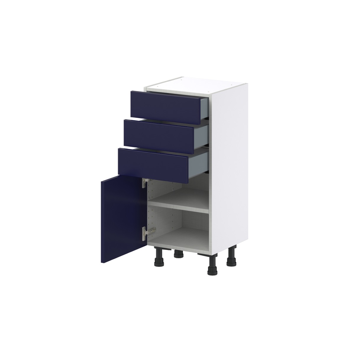 Devon Painted Blue Shaker Assembled Shallow Base Kitchen Cabinet with 3 ...